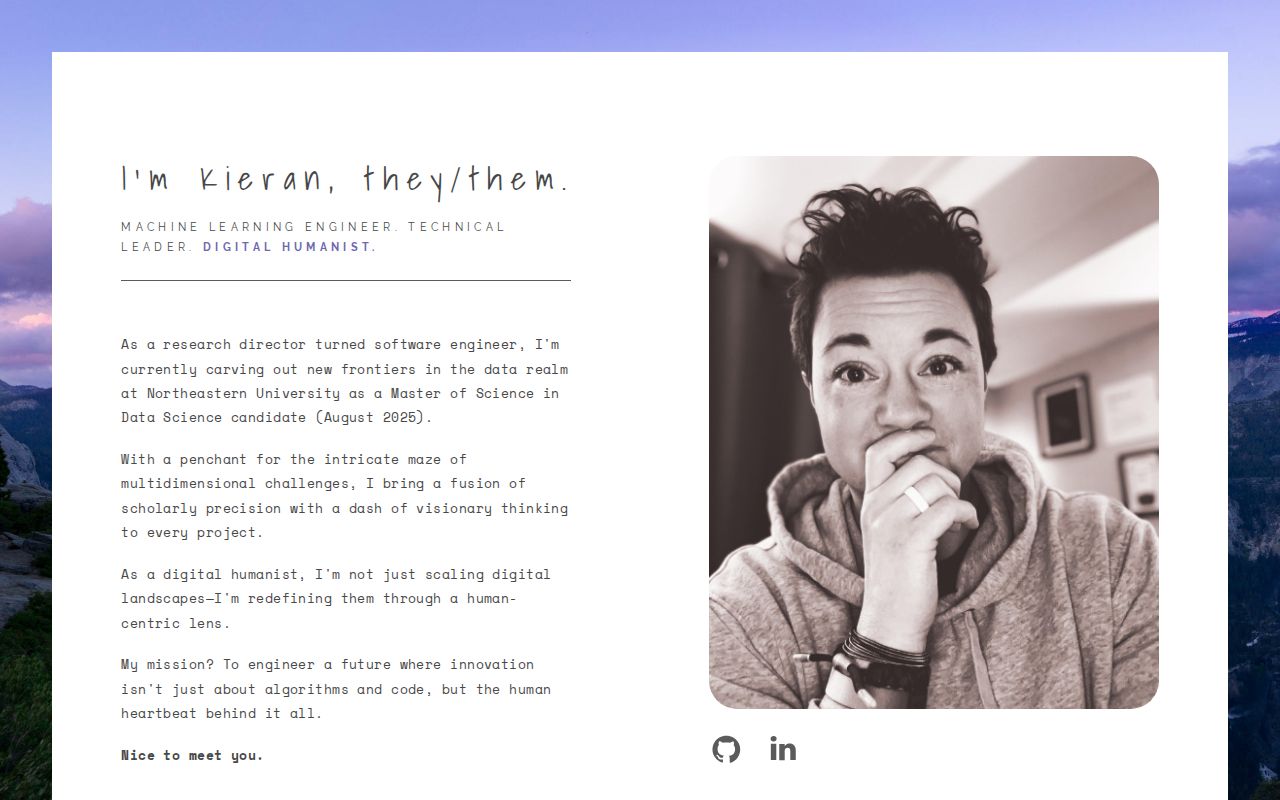 I'm Kieran, they/them.